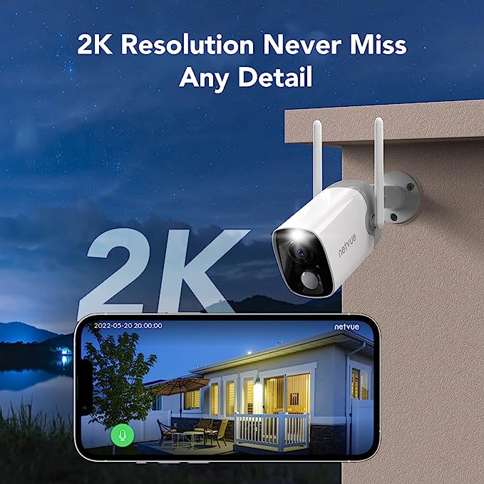 NETVUE Security Outdoor Camera with Solar Panel, 2K Color Night Vision ...